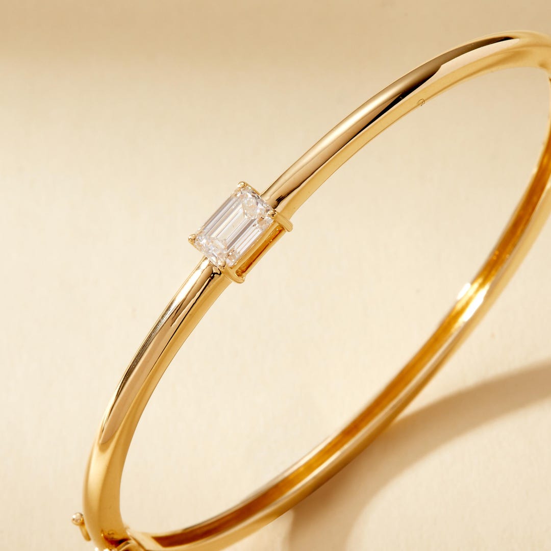 14K Gold Baguette Lab-grown Diamond Bangle Bracelet - Etsy