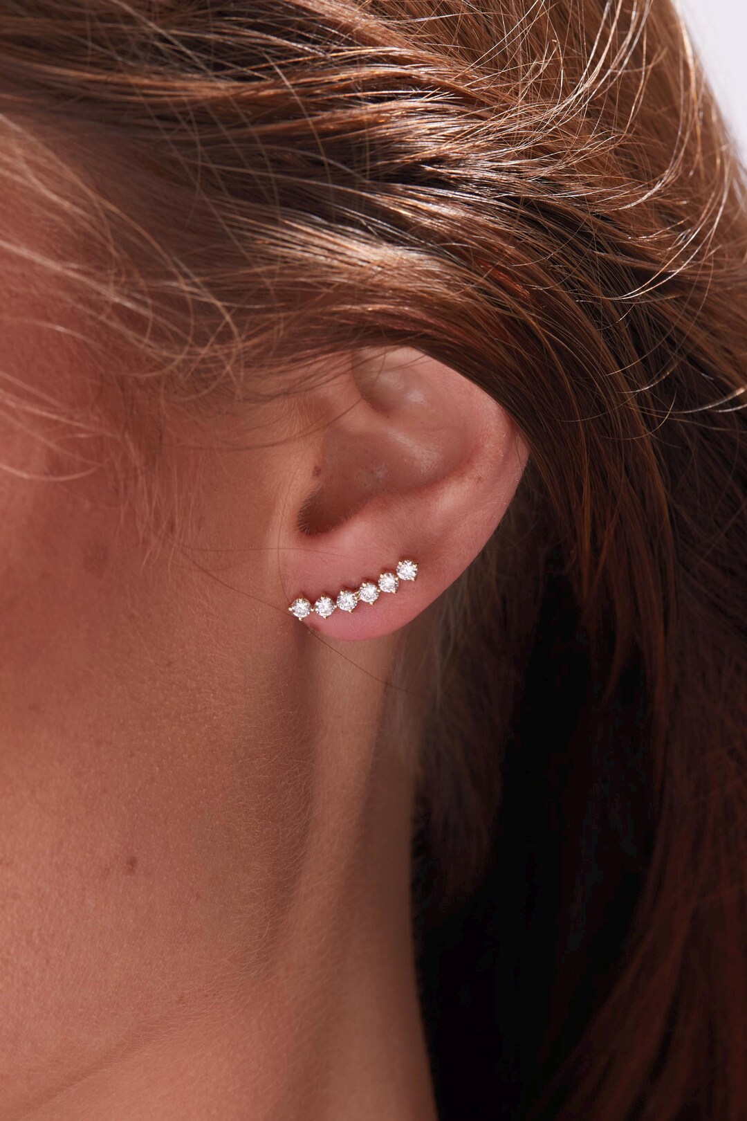 Diamond Ear Climbers Stud Earrings in 14k Yellow Gold - Lab Diamond Ear Crawlers - Fine Jewelry ...