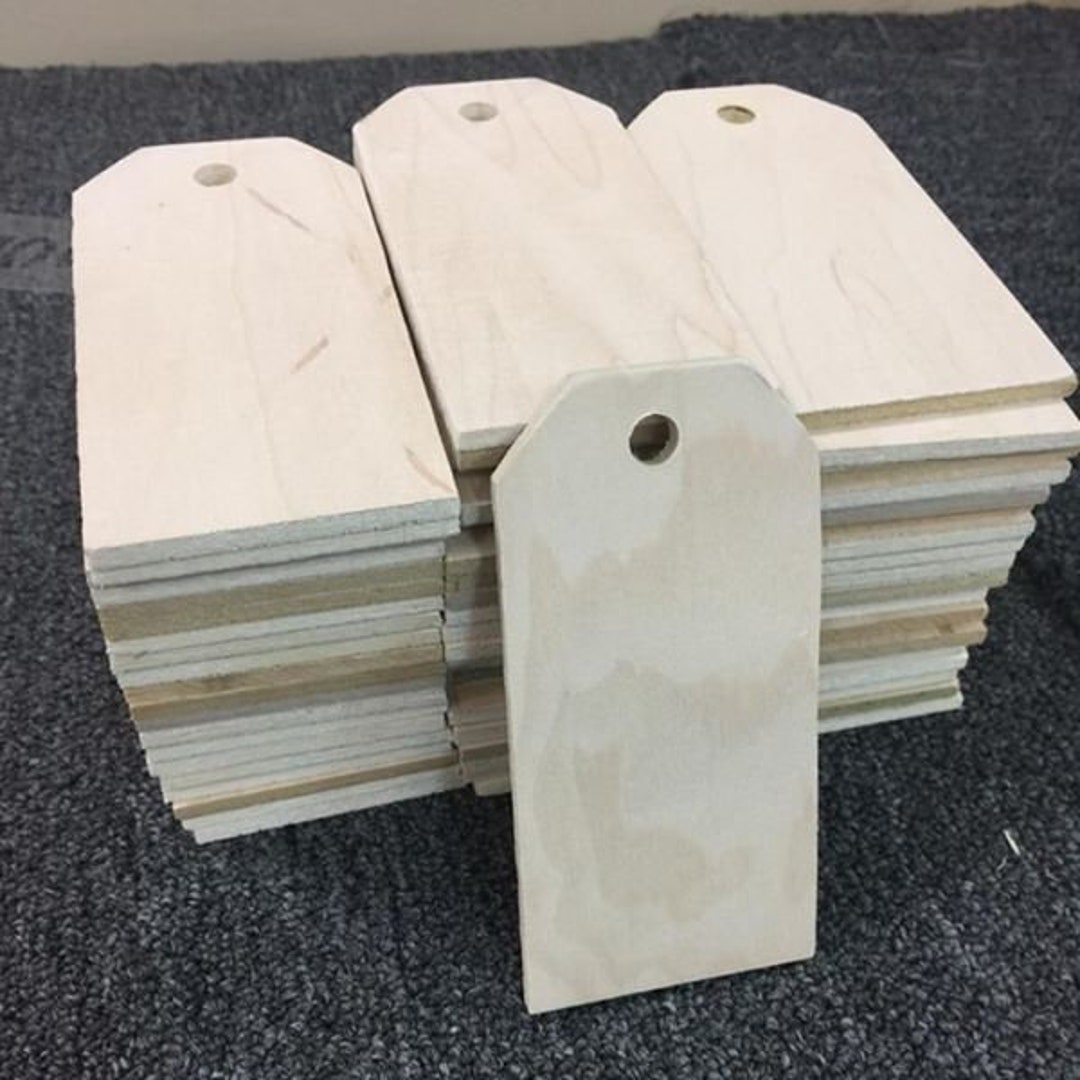 50 Pack of Wood Hang Tags 3"x5"x 1/5" Thick Unfinished Wood Tags Shape ...