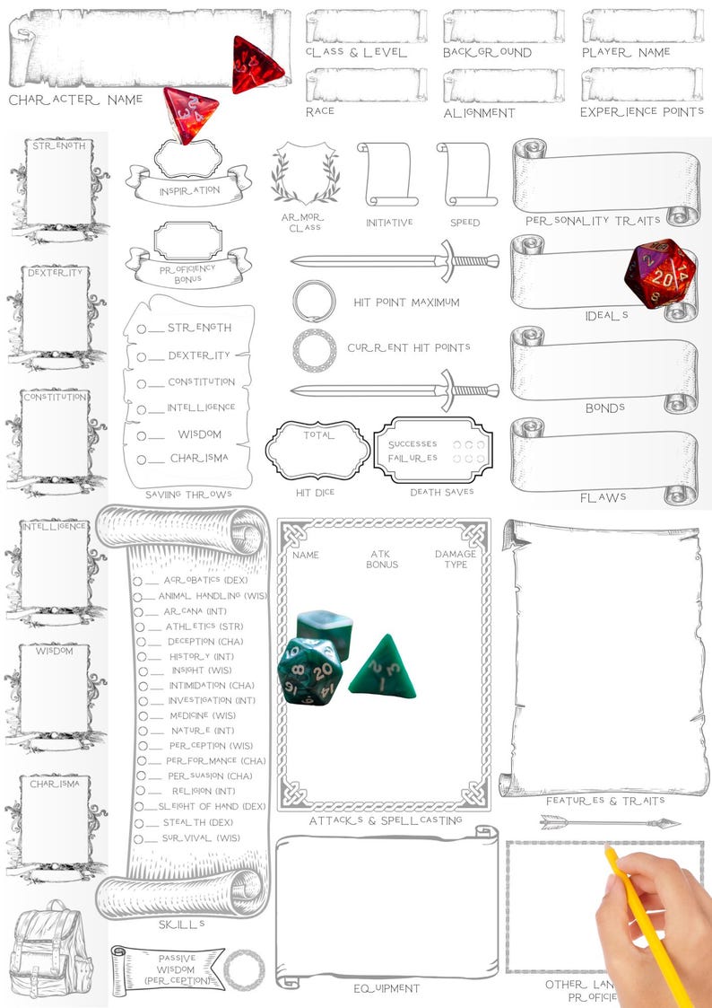 D&D 5E Character Sheet - Custom Hand-designed, Printable Template - Etsy