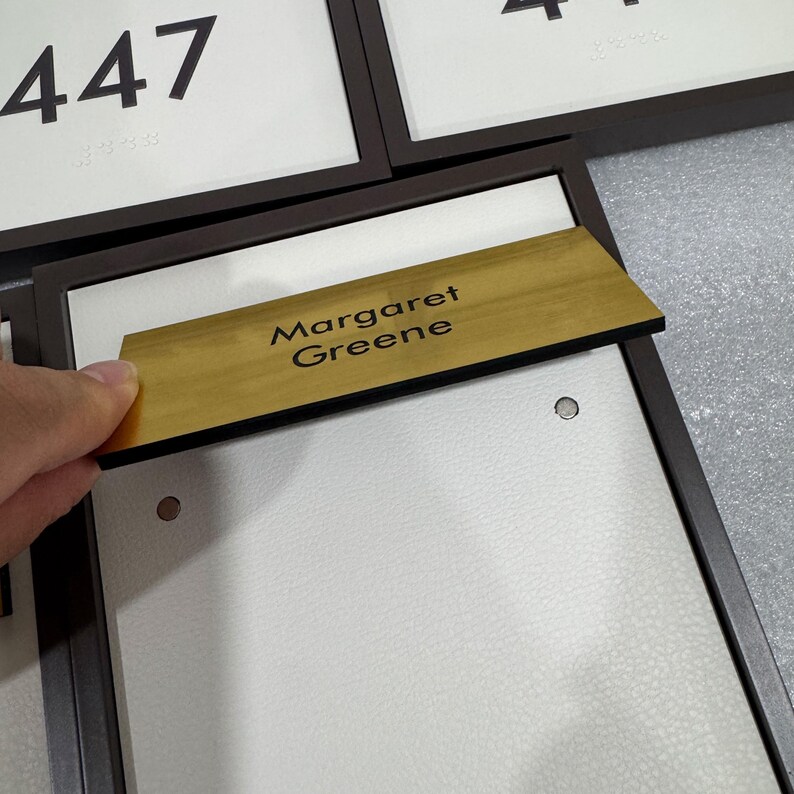 Custom ADA Braille Sign, Replaceable Nameplate, Acrylic Leather Finish ...