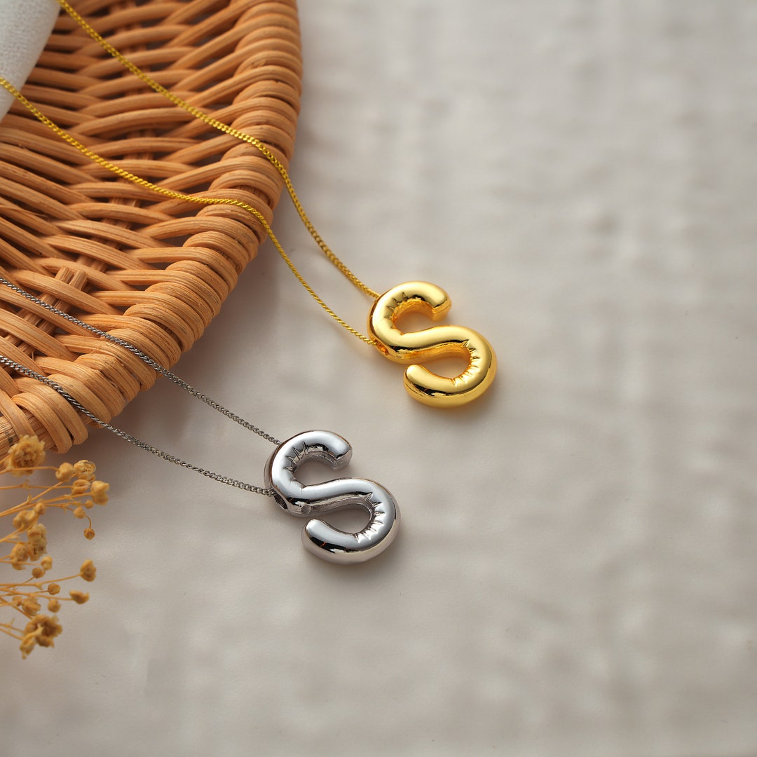Puffy Letter Pendant ,letter Necklace,3d Necklace, Necklace,bubble ...