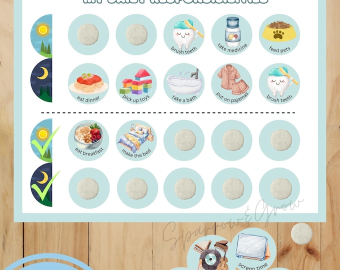 Printable Chore Chart for Kids, Responsibility Chart, Visual Task List ...