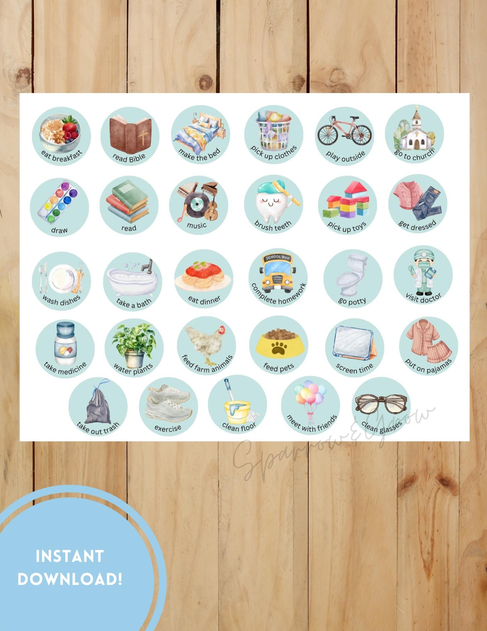 Kids Daily Responsibilities Chart, Printable Daily Routine, Chore Chart ...