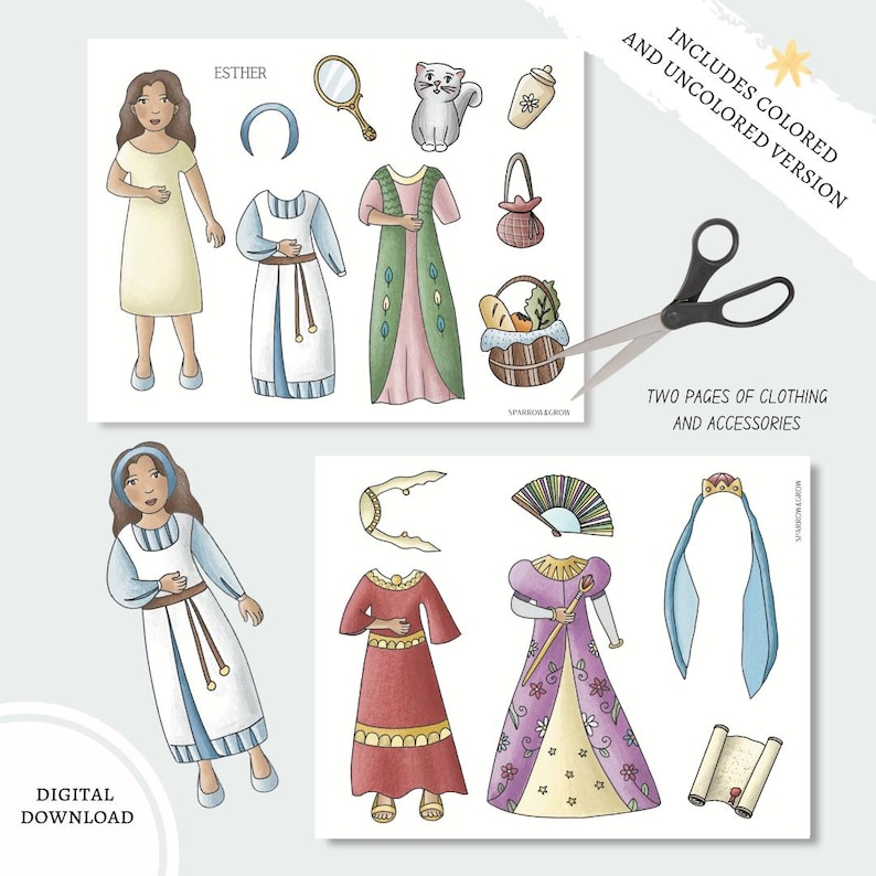 Paper Dolls Printable, Paper Cut Out Printable Dolls Craft, Bible Paper ...