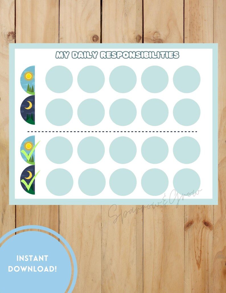 Kids Daily Responsibilities Chart, Printable Daily Routine, Chore Chart ...
