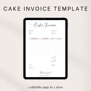 Editable Bakery Invoice Template, Minimalistic Customizable Cake ...