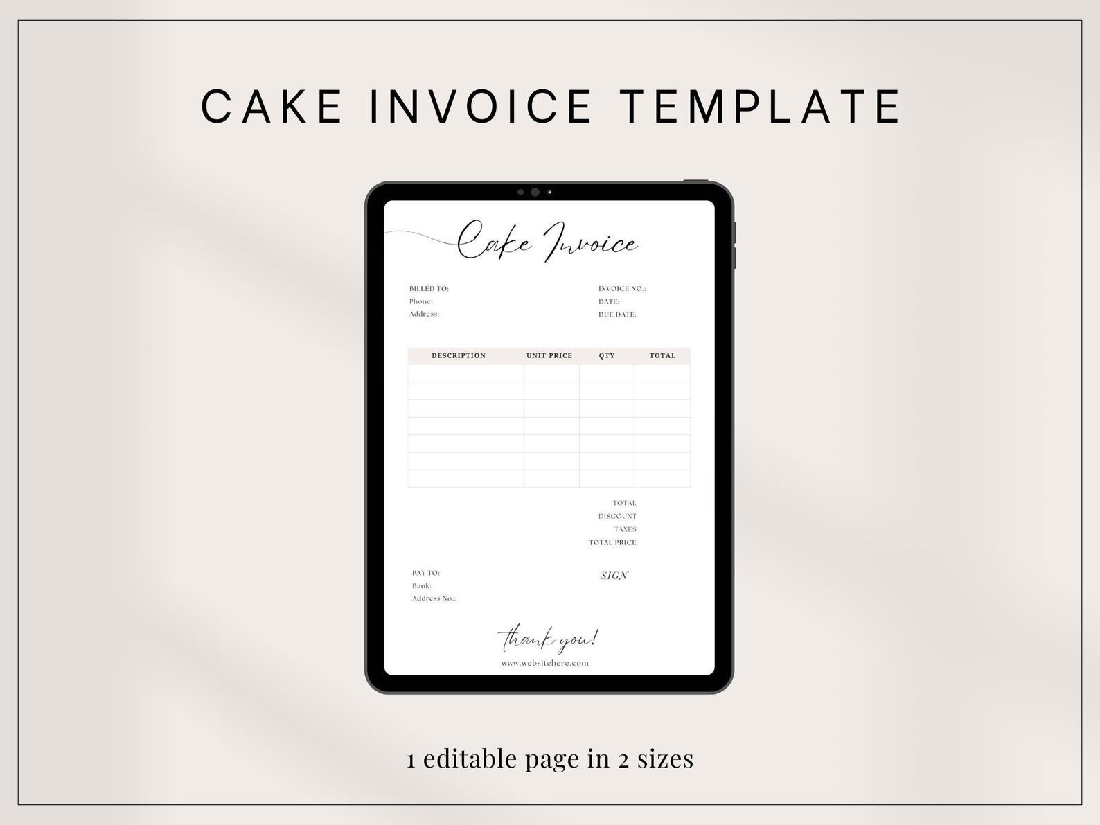 Editable Bakery Invoice Template, Minimalistic Customizable Cake ...