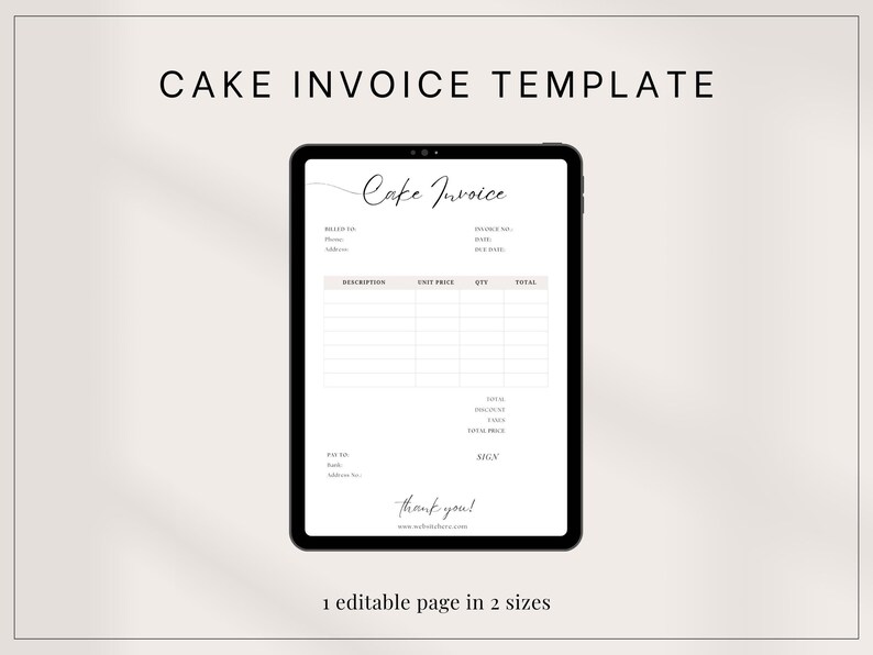 Editable Bakery Invoice Template, Minimalistic Customizable Cake ...