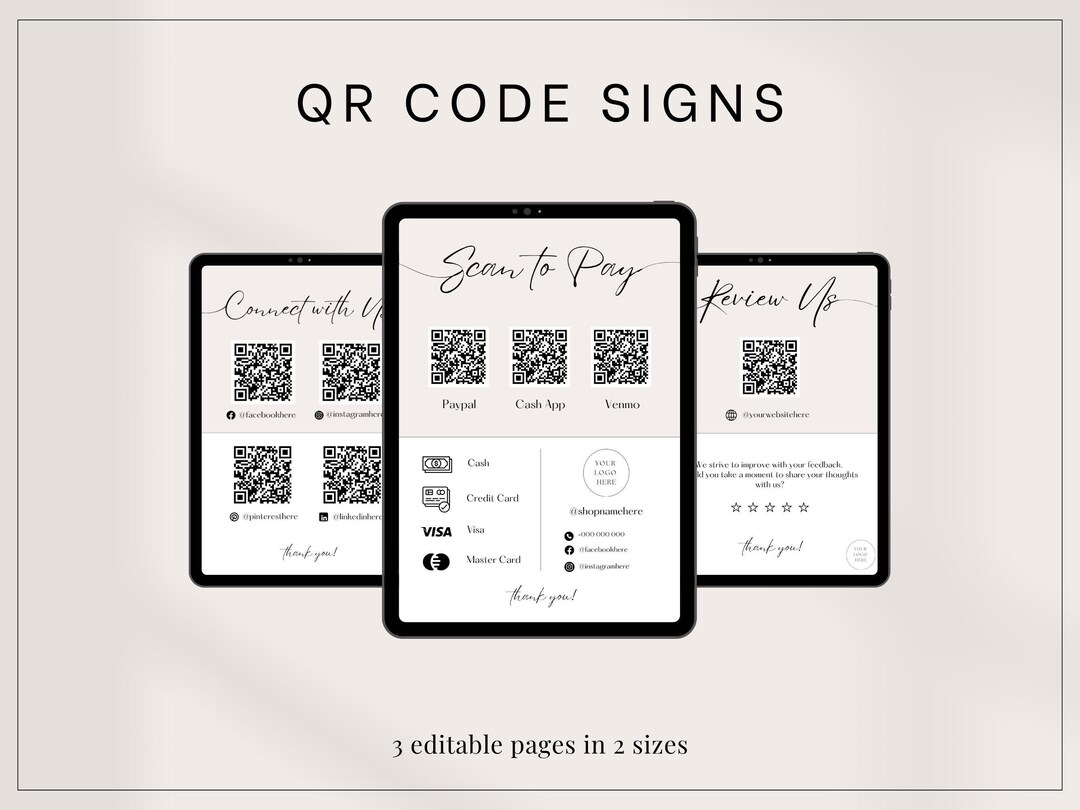Editable QR Code Sign Template, Digital Scan to Pay Sign, Customizable ...