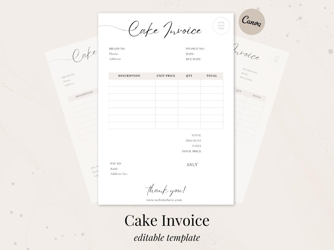 Cake Invoice Template for Bakery Business | Editable Invoice Form ...