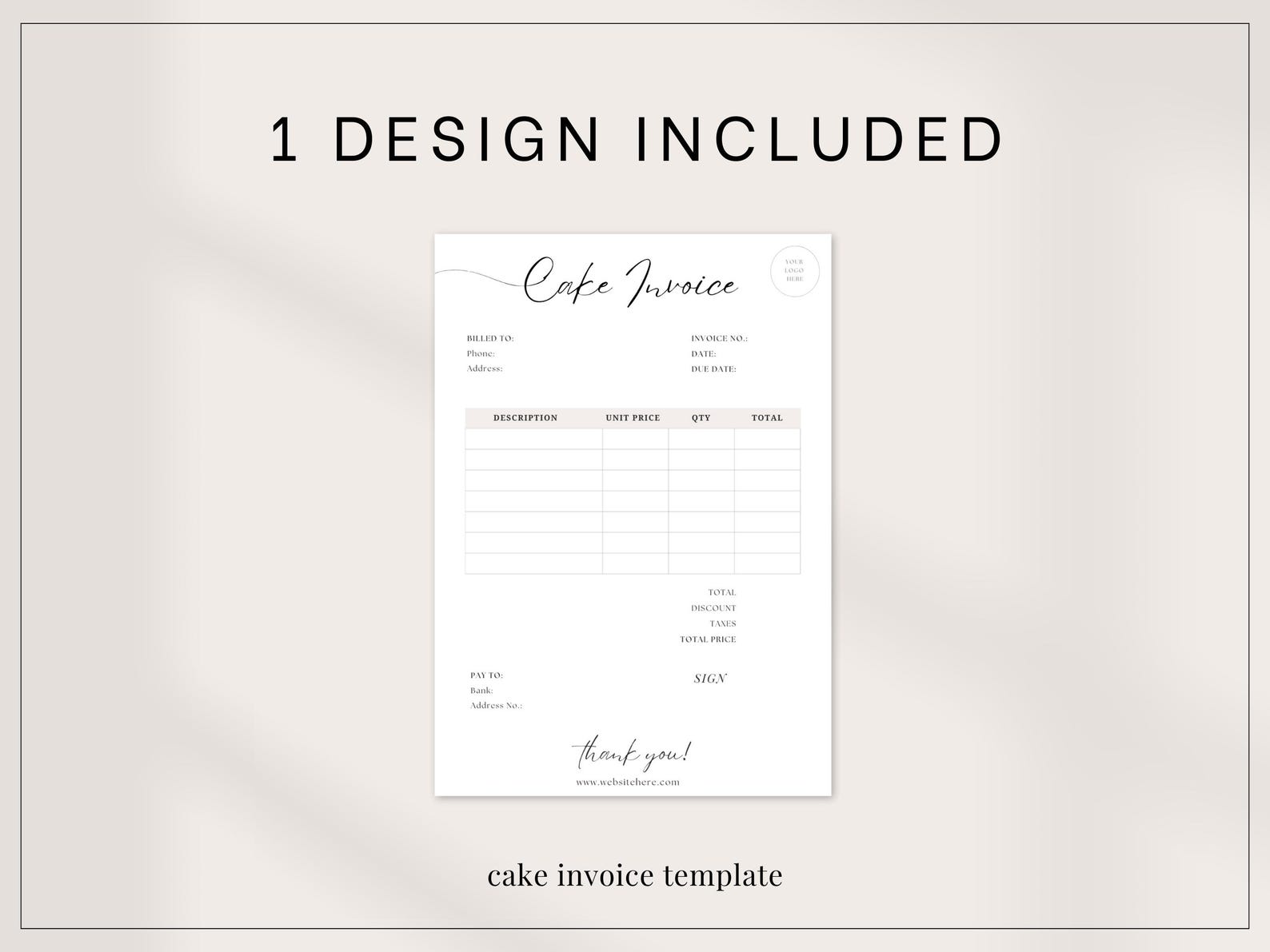 Editable Bakery Invoice Template, Minimalistic Customizable Cake ...