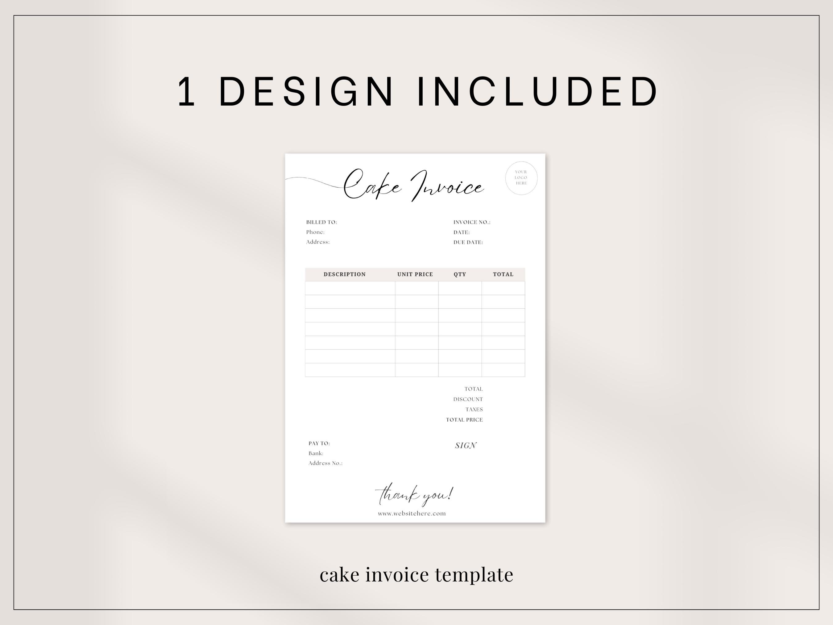 Editable Bakery Invoice Template, Minimalistic Customizable Cake ...