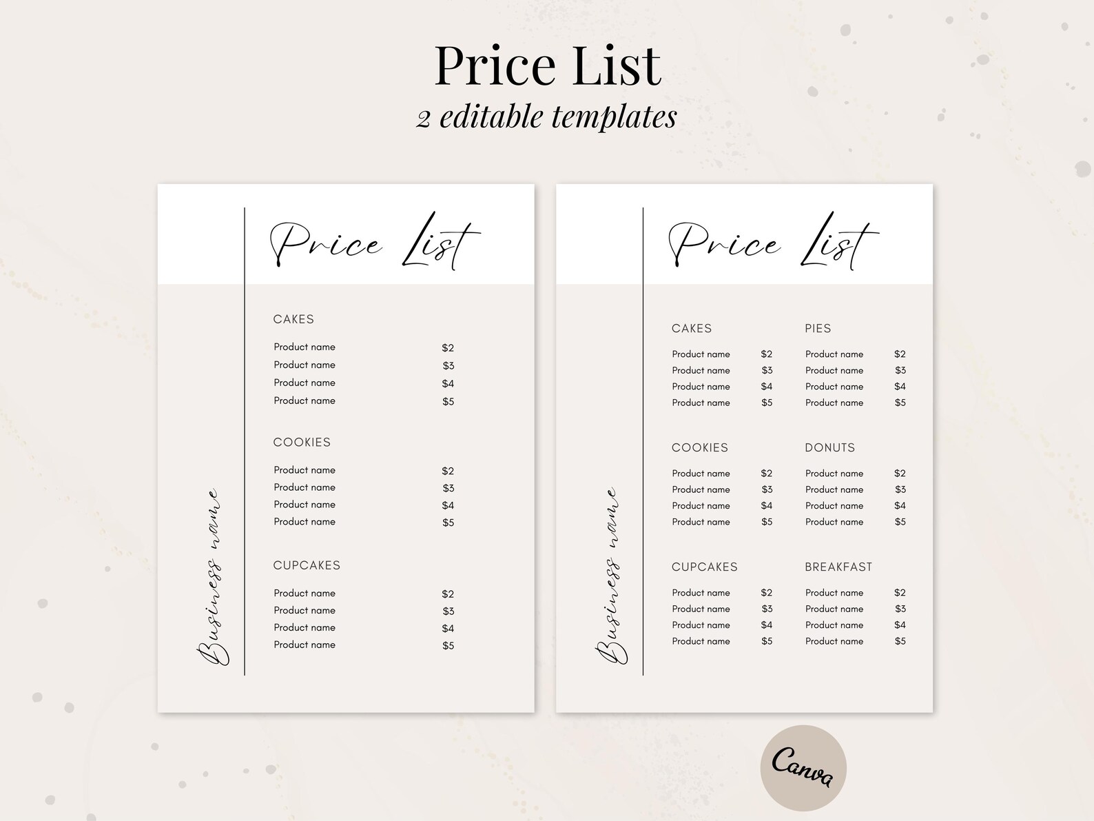 Price List Template | Editable Price List for Small Business | Bakery ...