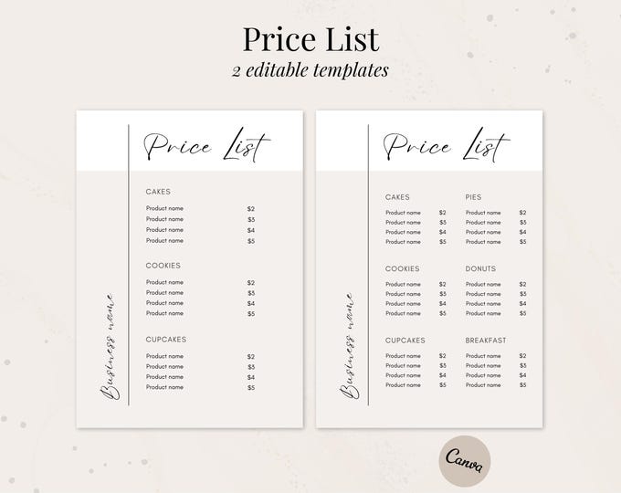 Editable Bakery Price List Template, Pink Bakery Cake Printable ...