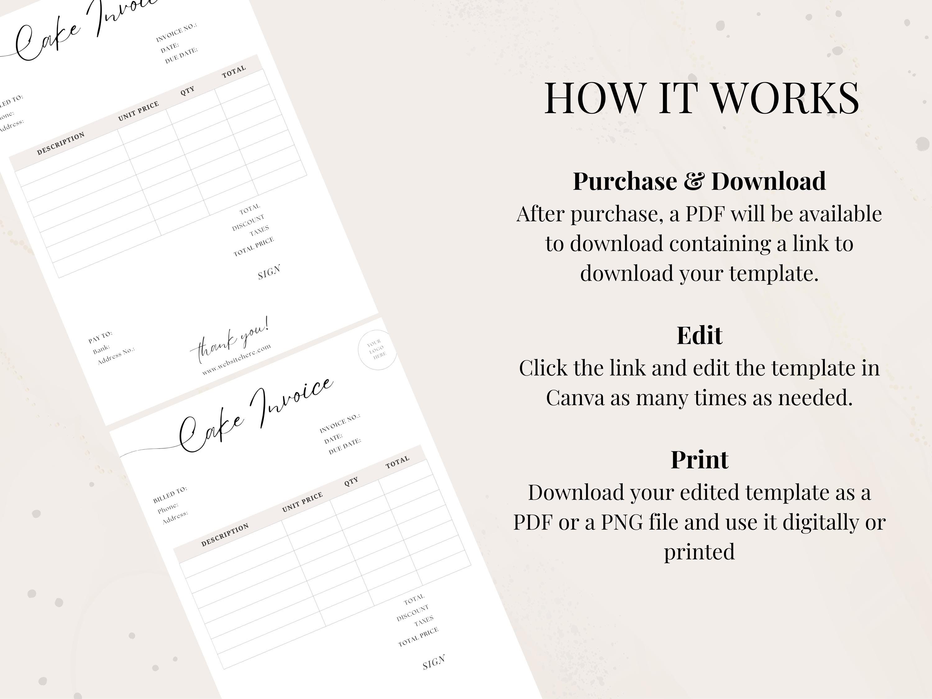 Cake Invoice Template for Bakery Business | Editable Invoice Form ...