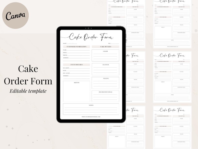 Cake Order Form | Bakery Business Forms | Beige Theme | Editable Canva ...
