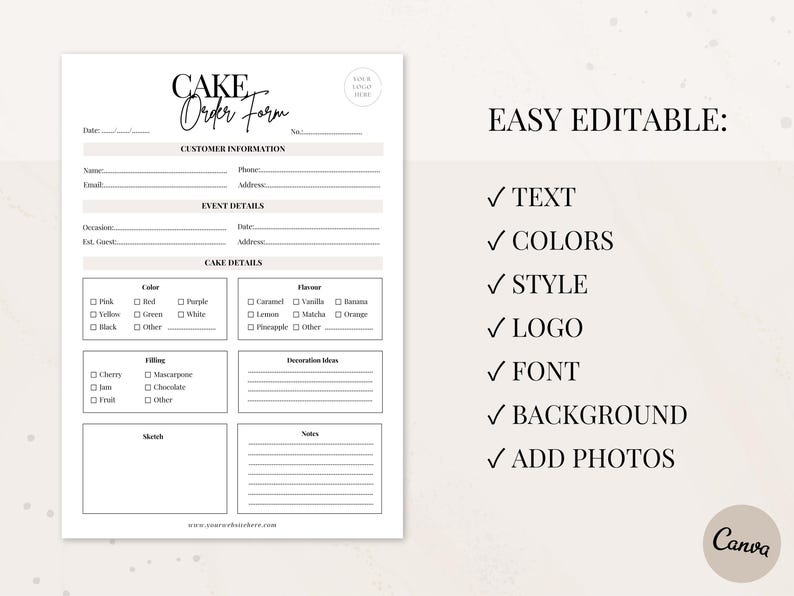 Cake Order Form Template | Bakery Business Forms | Editable Canva ...