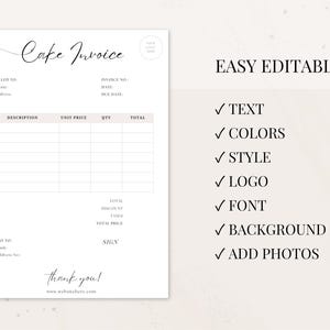Cake Invoice Template for Bakery Business | Editable Invoice Form ...