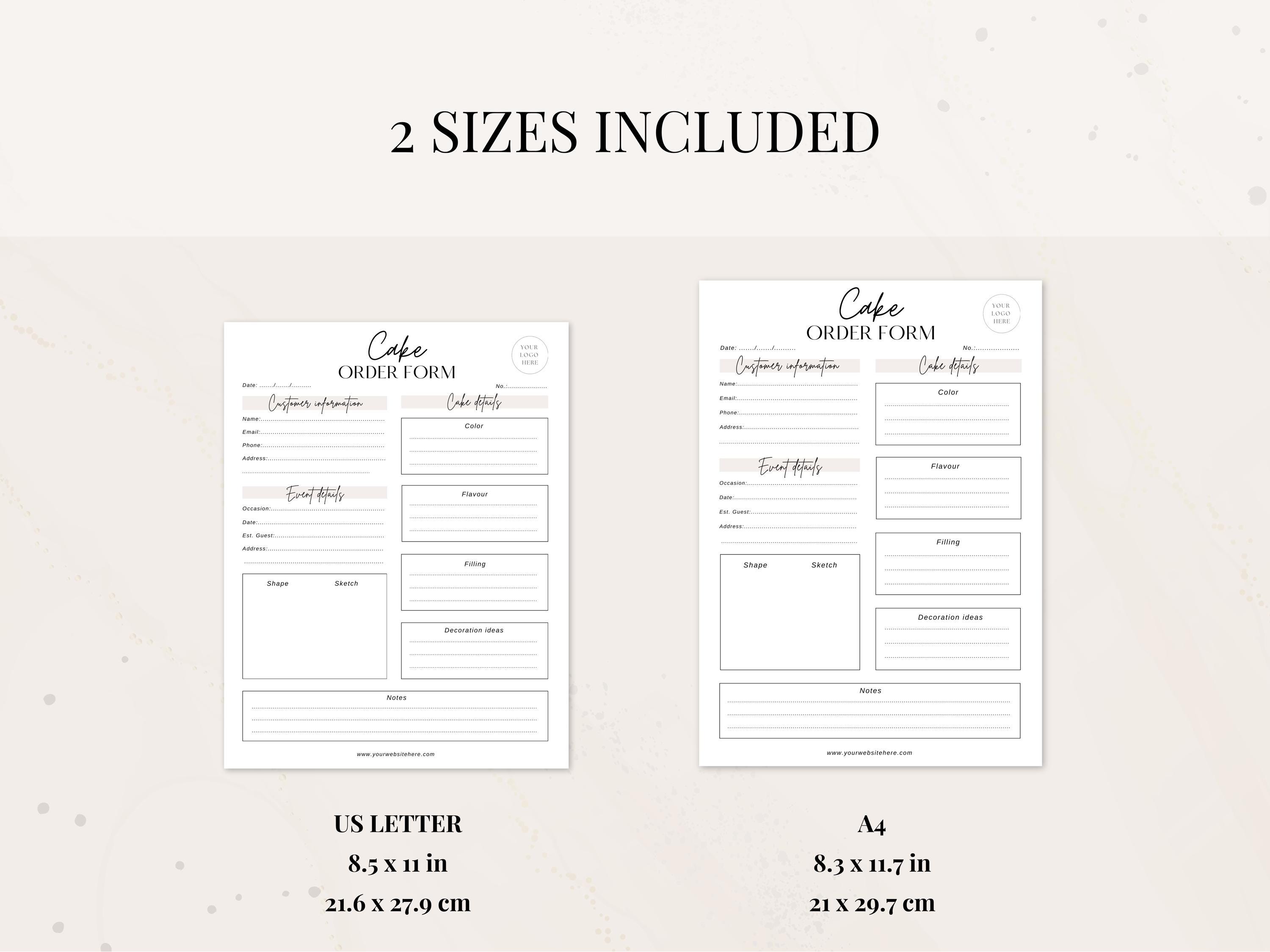 Cake Order Form Template Bakery Business Forms Editable Canva Template ...