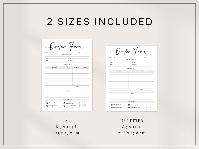 Editable Order Form Template, Professional Printable Custom Order Sheet ...