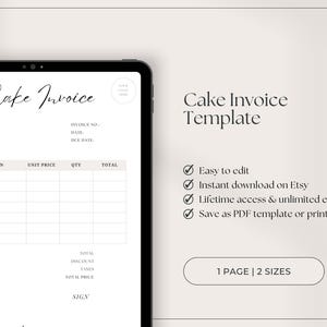 Editable Bakery Invoice Template, Minimalistic Customizable Cake ...