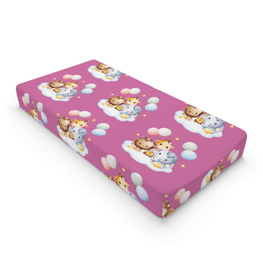 Adorable Pink Zoo Animal Baby Changing Pad Cover - Lion, Giraffe ...