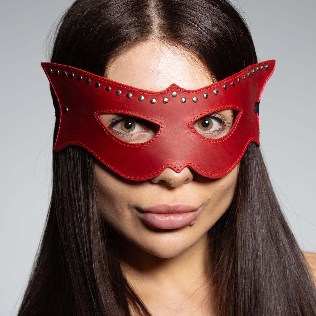 Red Leather Cat Mask,catwoman Mask,leather Cat Mask,leather Mask,cat ...
