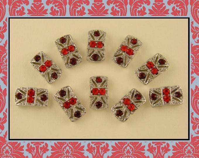 2 Hole Beads Red Marcasite Tablets Red Siam Swarovski Crystal Elements ...