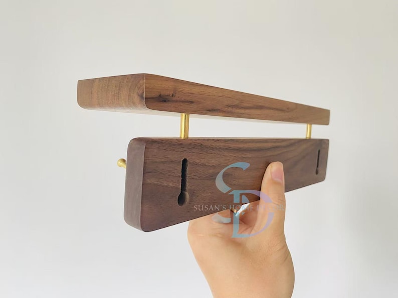 Walnut/beech Wood Peg Rail Shelf: Entryway Organizer With Metal Hooks ...
