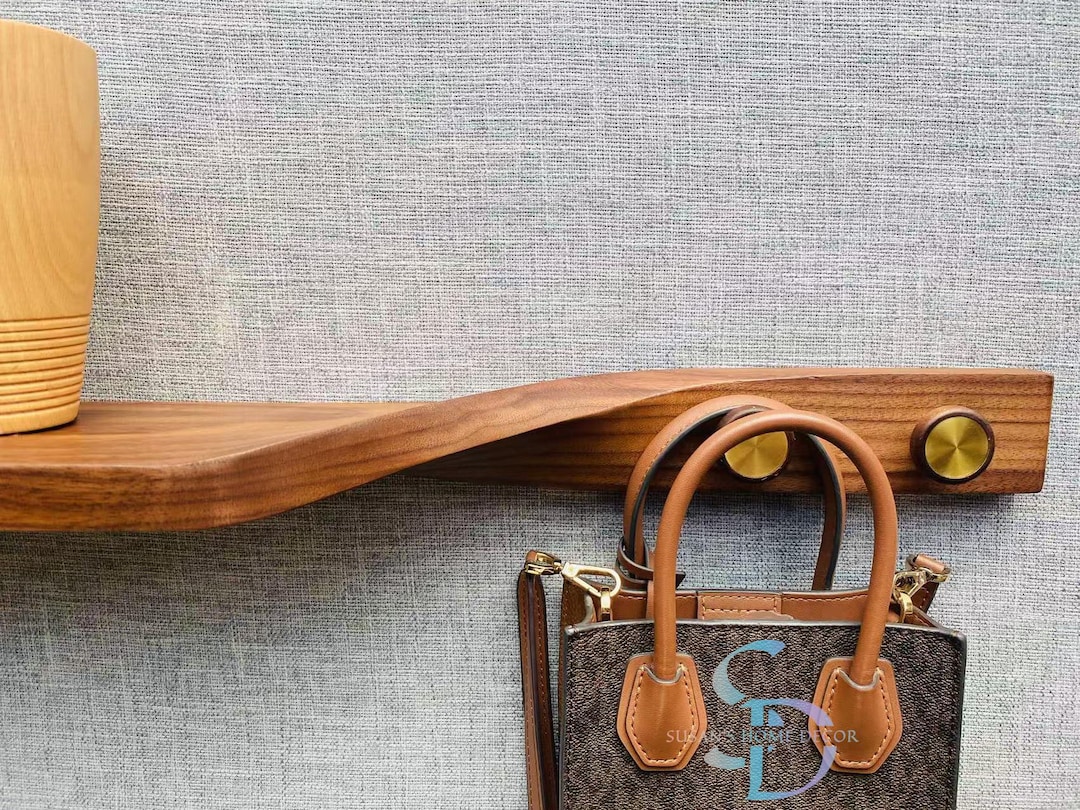 Handcrafted Walnut Wall Hook Rack With Floating Shelf – Distorted ...
