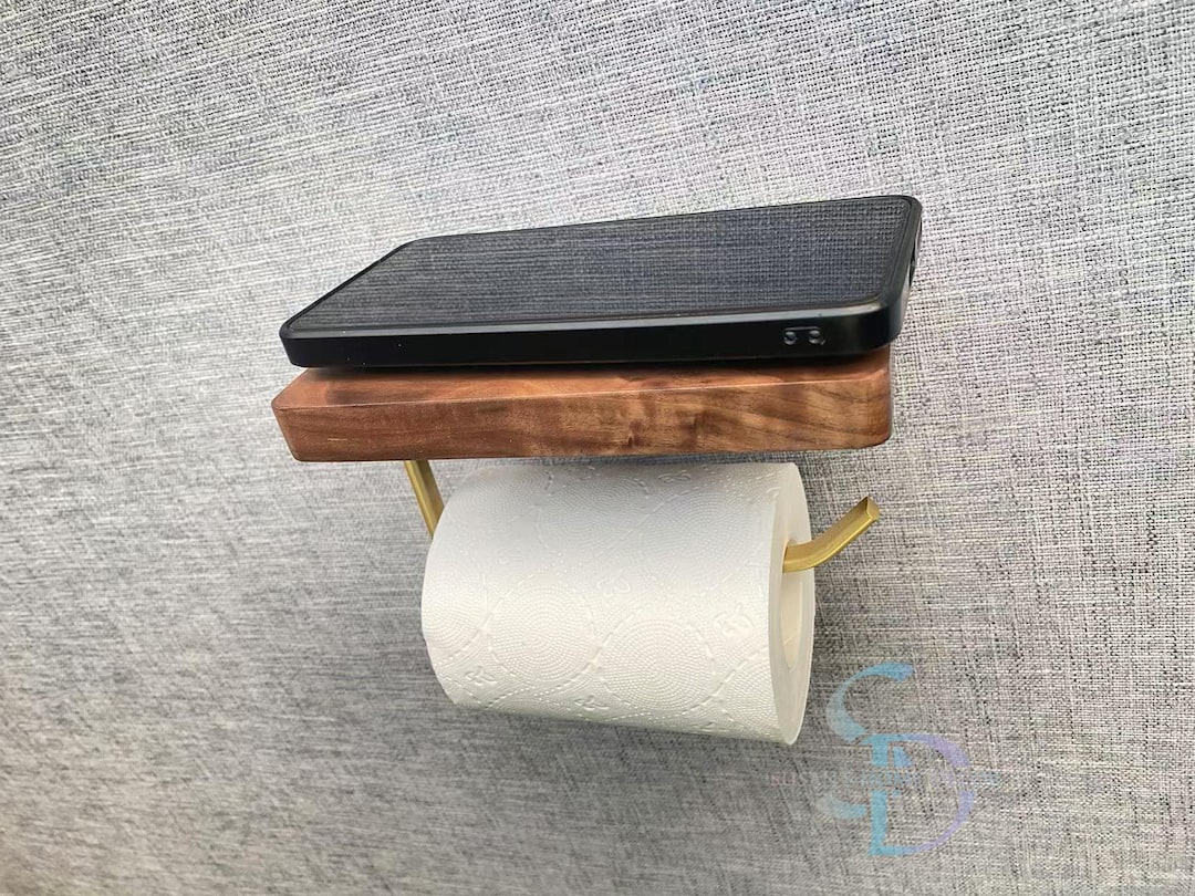 Handcrafted Walnut Wood Toilet Paper Holder With Gold Hooks - Etsy