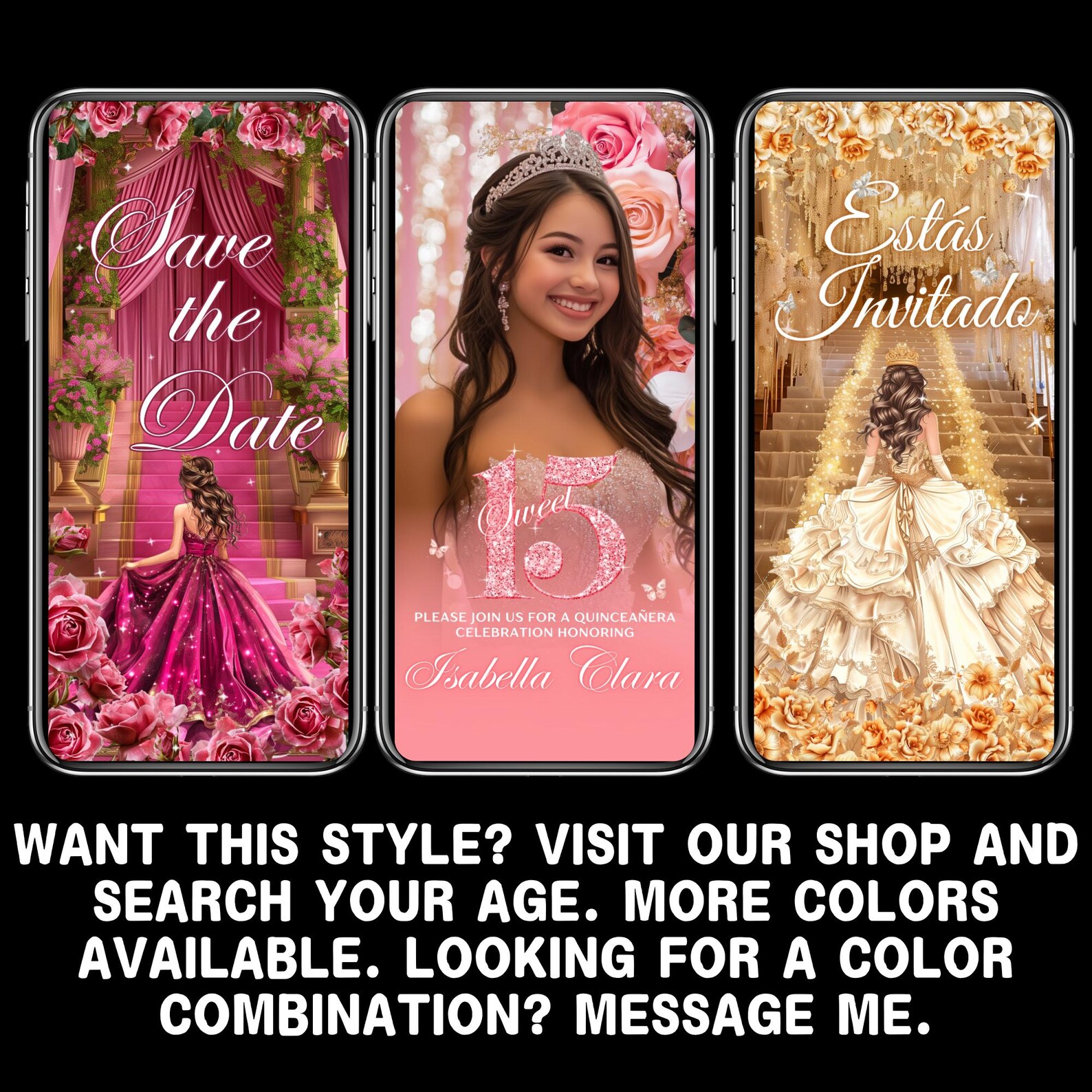Rose Gold Quinceanera Invitation Digital: Animated Mis XV Template, 15 ...