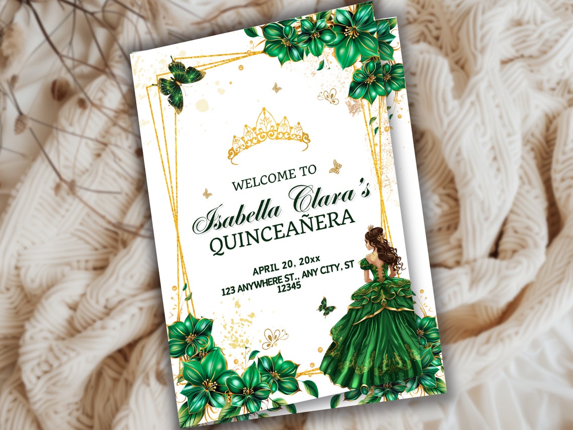 Green Quinceanera Program Template Quinceañera Order of Events Quince ...