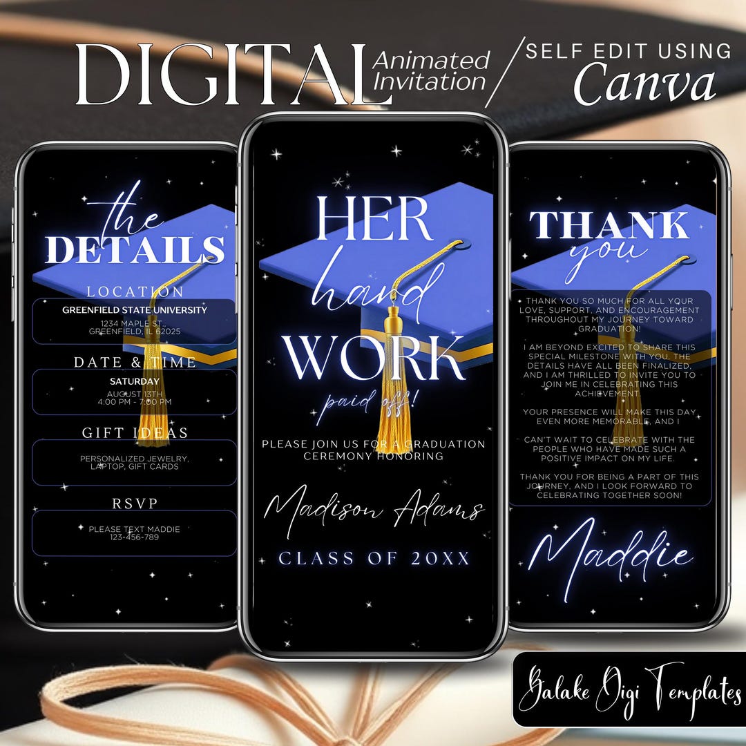 Royal Blue and Gold Graduation Dinner Invitation Digital Animated Grad ...