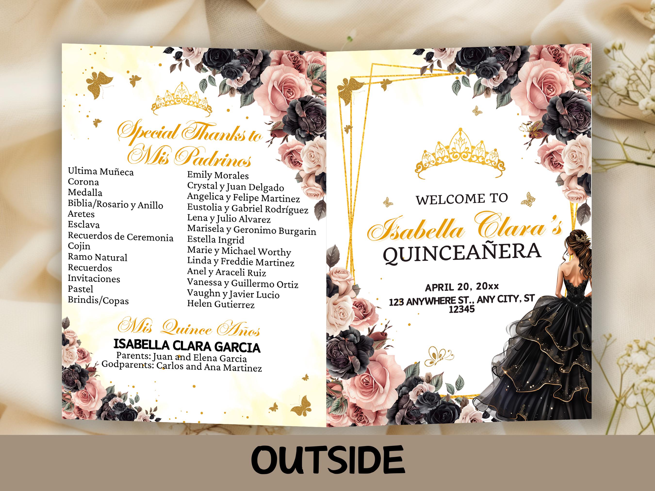 Black Quinceanera Program Template, Editable Mis XV Anos Order of ...