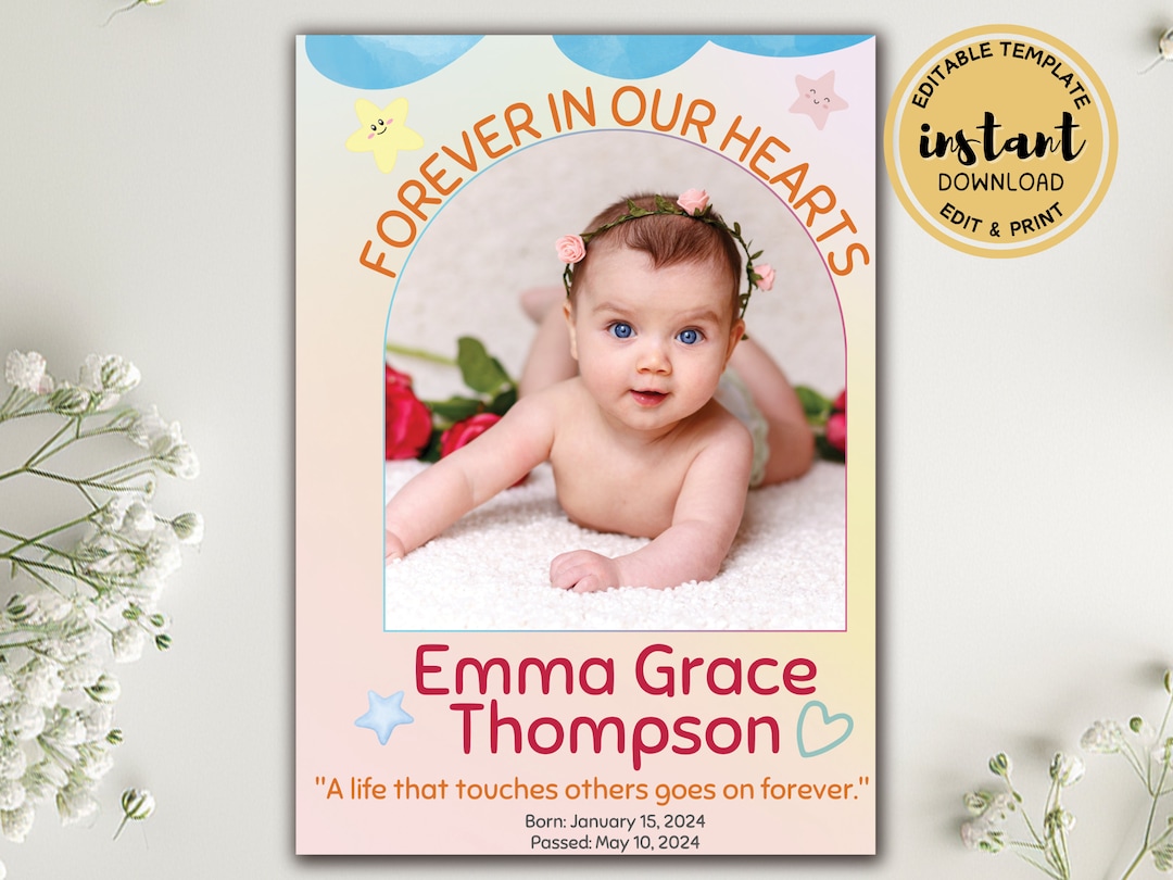 Baby Funeral Program, Child Obituary Template for Infant Memorial ...