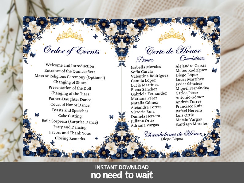 Plantilla de Programa de Quinceañera Azul Marino Quinceañera Orden de ...