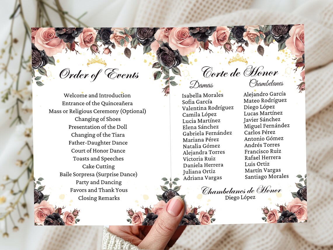 Black Quinceanera Program Template Quinceañera Order of Events Quince ...