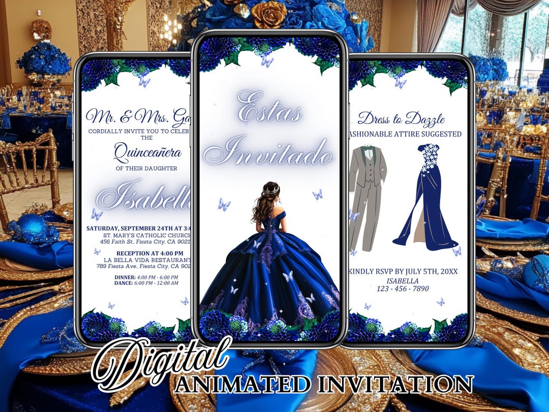 Royal Blue Quinceanera Invitation, XV Video Invite, Animated ...