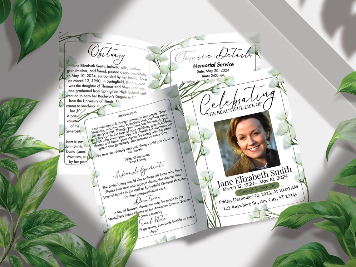 Celebration of Life Funeral Program for Funeral Template for Woman ...