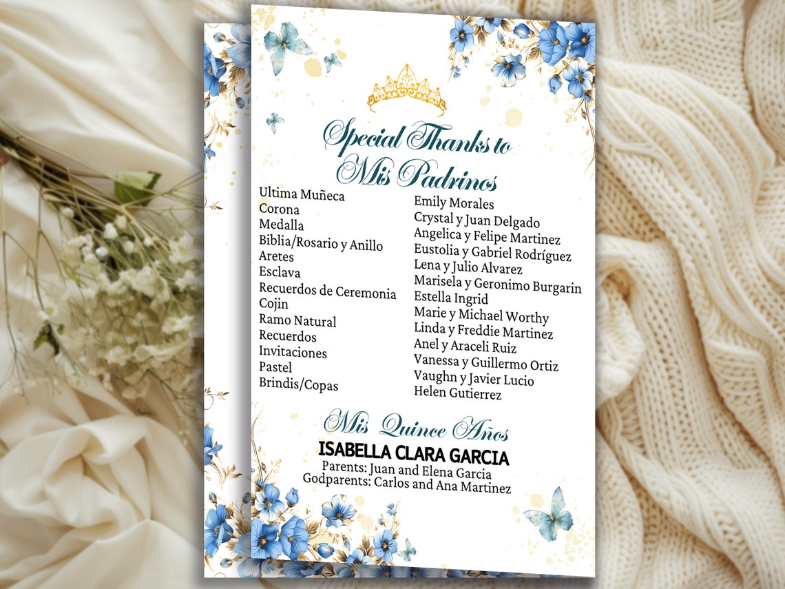 Blue Quinceanera Program Template Quinceañera Order of Events Quince ...