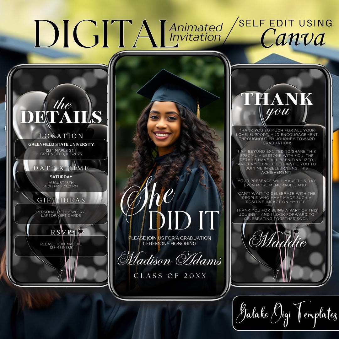 Black and Silver Graduation Invitation Digital Animated Grad Video ...