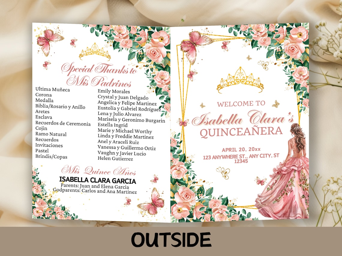 Blush Pink Quinceanera Program Template: Order of Events (digital ...