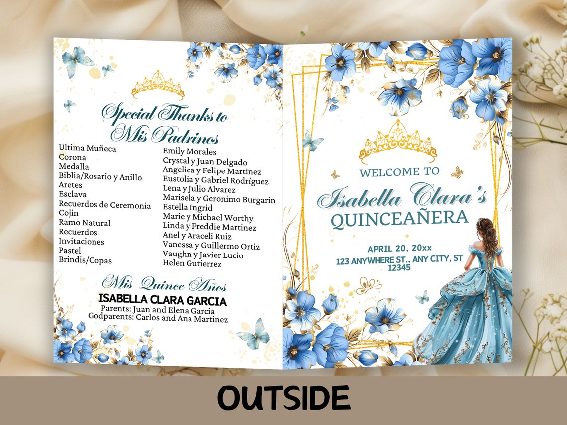Blue Quinceanera Program Template, Editable Mis XV Anos Order of Events ...