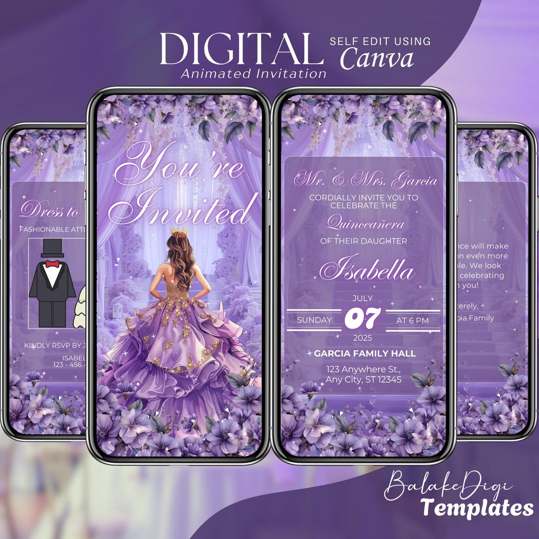 Lavender Quinceanera Invitation Digital: Animated Mis XV Template, 15 ...