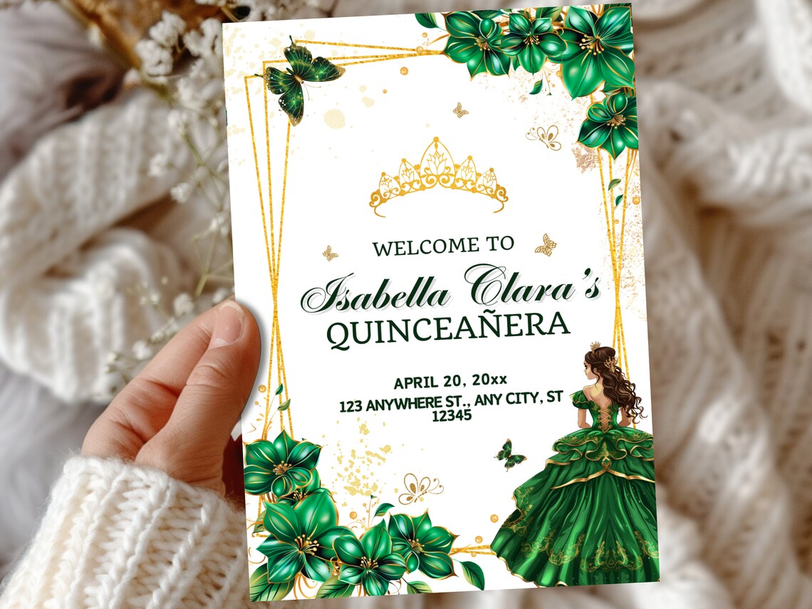 Green Quinceanera Program Template Quinceañera Order of Events Quince ...