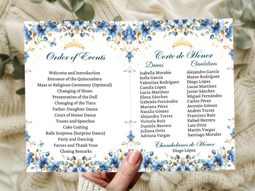 Blue Quinceanera Program Template Quinceañera Order of Events Quince ...