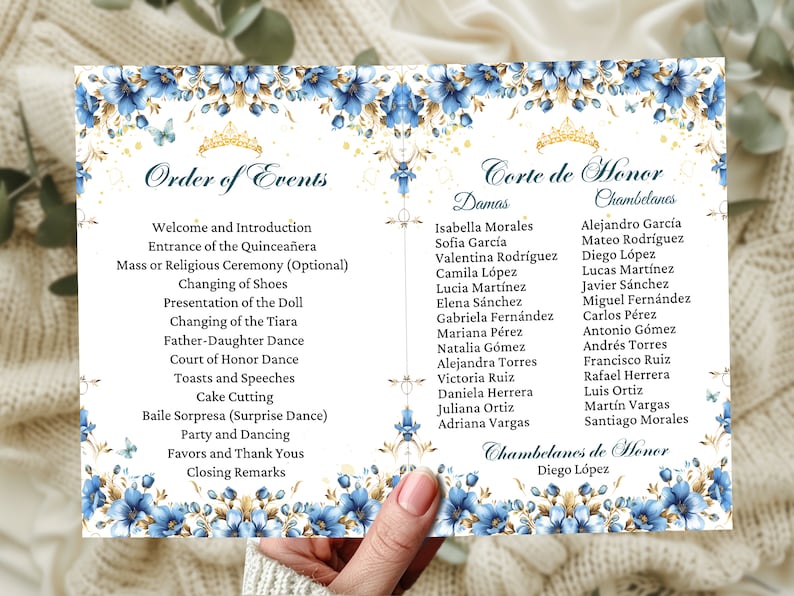 Blue Quinceanera Program Template, Editable Mis XV Anos Order of Events ...