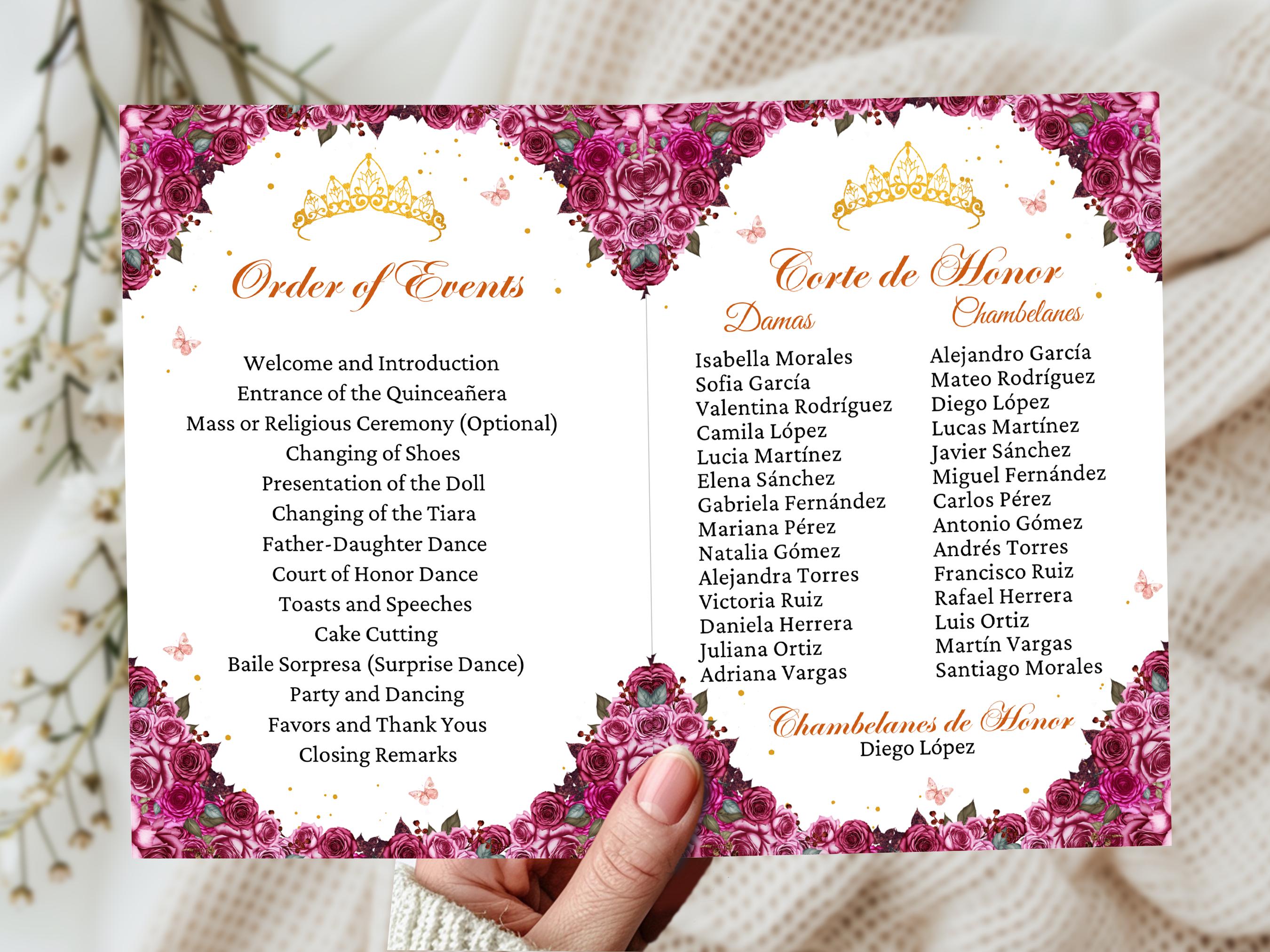 Pink Quinceanera Program Template Quinceañera Order of Events 15 Quince ...